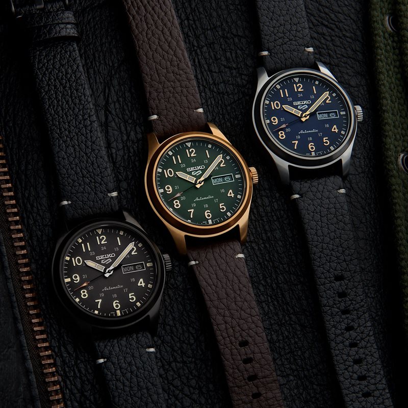 SRPG41 שעון סייקו 5 מיוחד לגברים | דגם מושחר ברצועת עור אוטומטי לוח ...