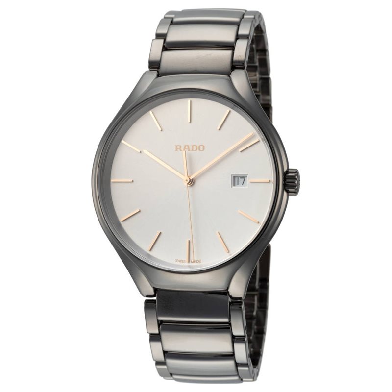 R27239102 שעון ראדו קרמיקה בצבע אפור פלאזמה לגברים | לוח לבן מחוגי זהב ...